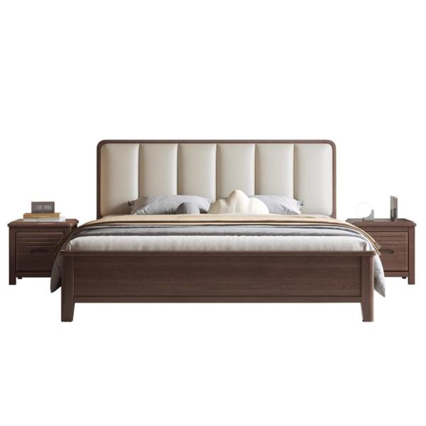 商品名:  LSIGHTUS Nordic Queen Size Genuine Leather Wood Bed with Wingback Headboard and Storage Drawers Strong Wooden Slat...