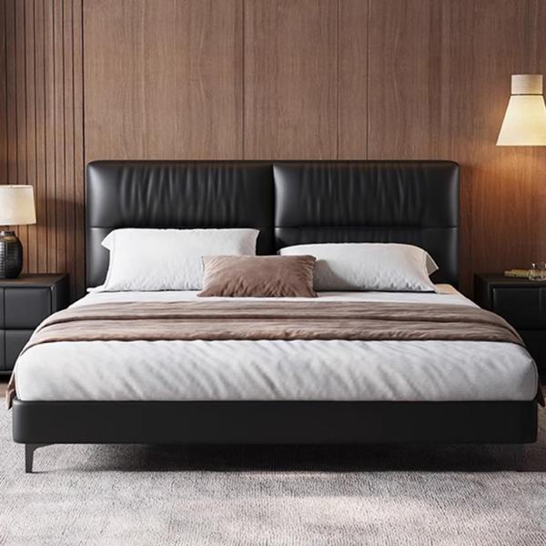 商品名:  LSIGHTUS Black Queen Size Genuine Leather Wood Bed Upholstered Platform Bed Frame with Headboard and Lift Up Stora...