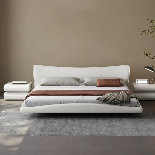 商品名:  LSIGHTUS White Queen Size Genuine Leather Wood Bed Upholstered Platform Bed Frame with Headboard and Lift Up Stora...