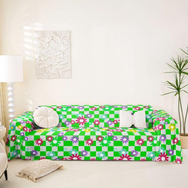 商品名:  Erosebridal Plaid Sofa Slipcover Boho Floral Rustic Non Slip Fuzzy Pet Couch Covers for Sofa,Green Checkerboard Ge...