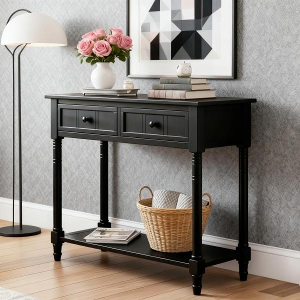 商品名:  Traditional Console Table with 2 Storage Drawers and Bottom Shelf, Classic Wood Entryway Table for Hallway, Living...