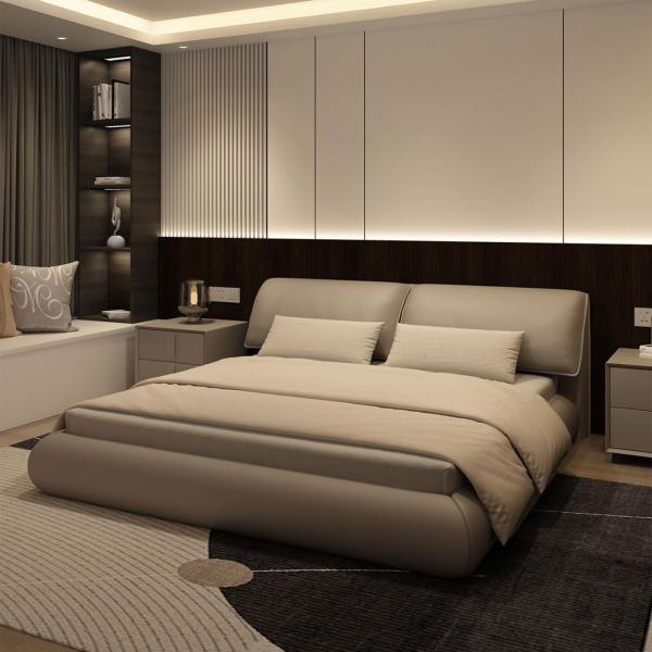 商品名:  LSIGHTUS King Size Genuine Leather Wood Bed Upholstered Platform Bed Frame with Headboard and Lift Up Storage No B...