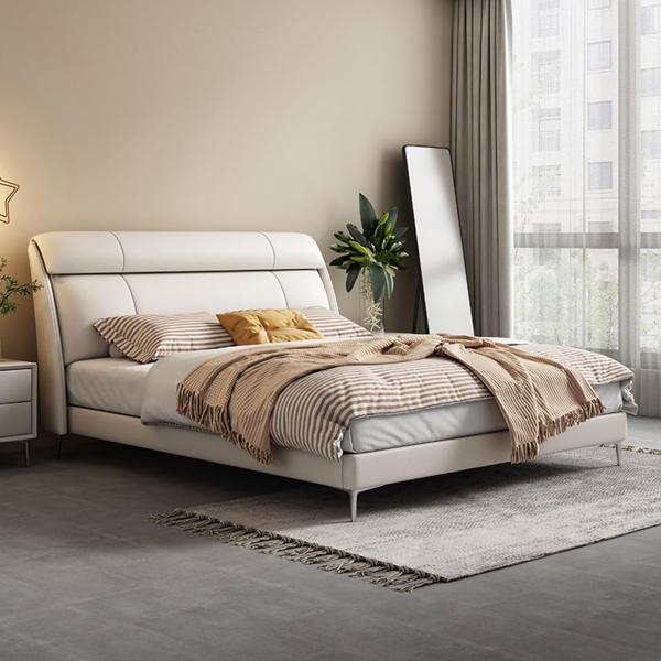 商品名:  LSIGHTUS Modern King Size Genuine Leather Wood Bed Upholstered Platform Bed Frame with Headboard and Lift Up Stora...