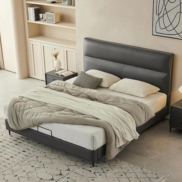 商品名:  LSIGHTUS Black Queen Size Genuine Leather Wood Bed Upholstered Platform Bed Frame with Headboard and Lift Up Stora...