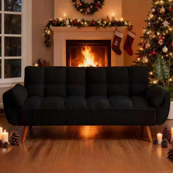 商品名:  76" Modern Futon Sofa Bed,Comfy Velvet Cloud Couch Loveseat with 4 Adjustable Backrest &amp; Armrest,Convertible F...