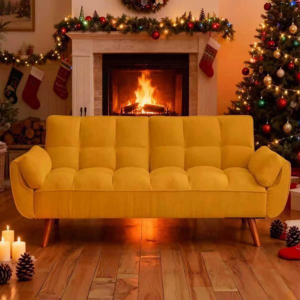 商品名:  76" Modern Futon Sofa Bed,Comfy Velvet Cloud Couch Loveseat with 4 Adjustable Backrest &amp; Armrest,Convertible F...