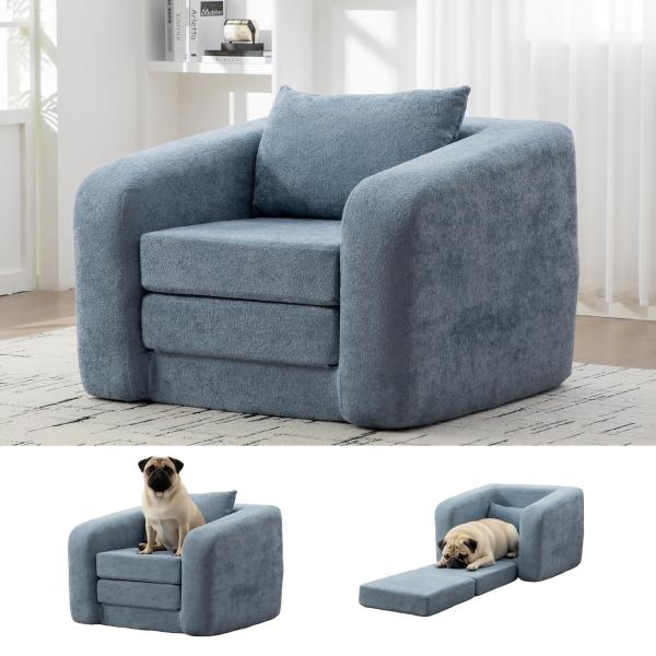 商品名:  2 in 1 Convertible Sleeper Accent Chair with Pillow, Raindrop Chenille, 40" Foldable Single Sofa Bed with Armrest ...