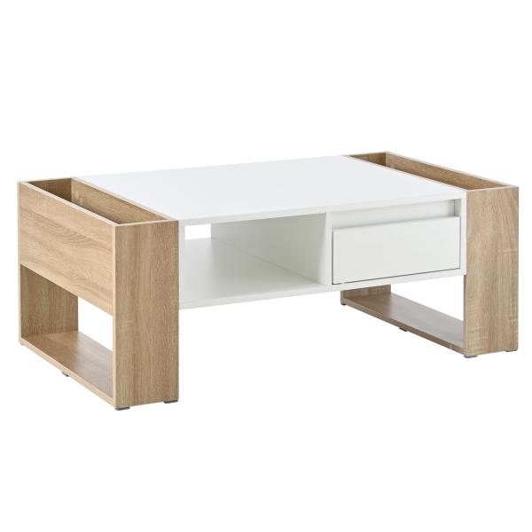 商品名:  Modern Coffee Table with 2 Drawers and Hidden Compartments, High Glossy Center Cocktail Table with Open Storage Sh...