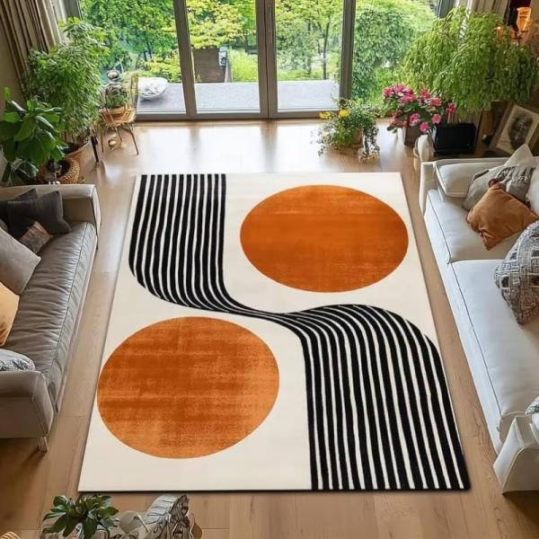 商品名:  UIYIUI Mid-Century Geometry Circle Line Art Area Rug 7×9ft Minimalist Orange Circle Soft Washable Non-Slip Carpet ...