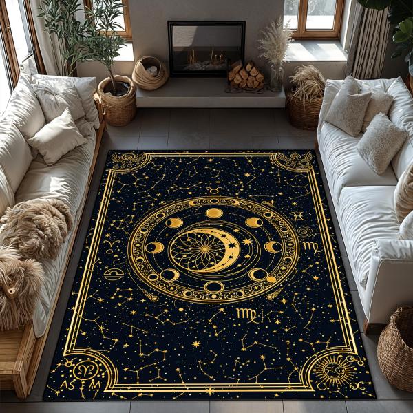 商品名:  Celestial Sun and Moon Rug, Moon Phase Rugs for Living Room, Washable Non-Slip Zodiac Carpet, Meditation Space, En...