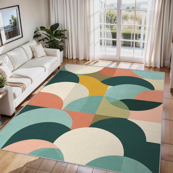 商品名:  Mid Century Modern Rugs for Living Room Decor, 5x6 ft, Modern Abstract Circles Area Rugs for Bedroom, Soft Non Sli...