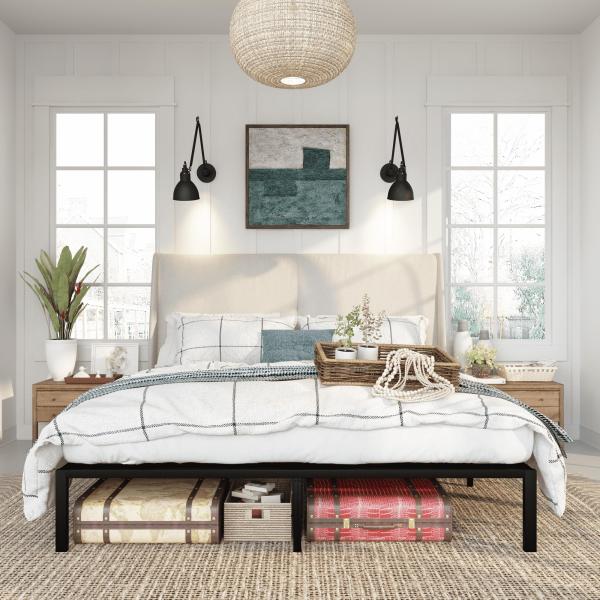 商品名:  Lamerge Baxluxe 15-inch Oversized Double Bed Frame, Heavy-Duty Metal Double Platform Bed Frame, no Spring Mattress...