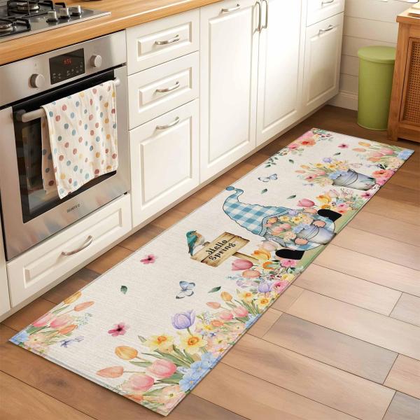 商品名:  Shine-Home Spring Gnomes Floral Hallways Runner Rugs 2'x6', Pink Tulip Botanical Beige Burlap Kitchen Rugs Non Sli...