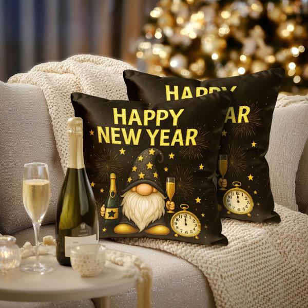 商品名: HOMETITUTE ハッピーニューイヤー ノーム スロー枕カバー 2枚セット 18x18インチ 花火 シャンパン 時計 クッションカバー 素朴な農家 休日 冬 枕カバー ソファ カウチ ベッド ホームデコレーション HOMETI...
