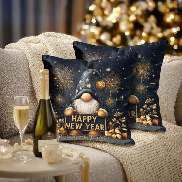 商品名: HOMETITUTE ハッピーニューイヤー ノーム スロー枕カバー 2枚セット 18x18インチ ゴールド ブラック 花火 ギフト クッションカバー 素朴な農家 休日 冬 枕カバー ソファ カウチ ベッド ホームデコレーション H...