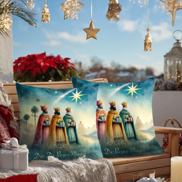 商品名: HOMETITUTE スリーキングズデー スロー枕カバー 2枚セット 40.5x18cm ソフト 装飾 Dia De Reyes Magos Three Wise Men シーン ベツレヘム スター スクエア クッションカバー 枕...
