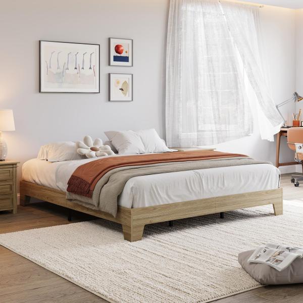 商品名:  IDEALHOUSE King Size Wood Bed Frame, Nature Platform Bed, Premium Solid Wood, No Box Spring Needed, Easy Assembly,...