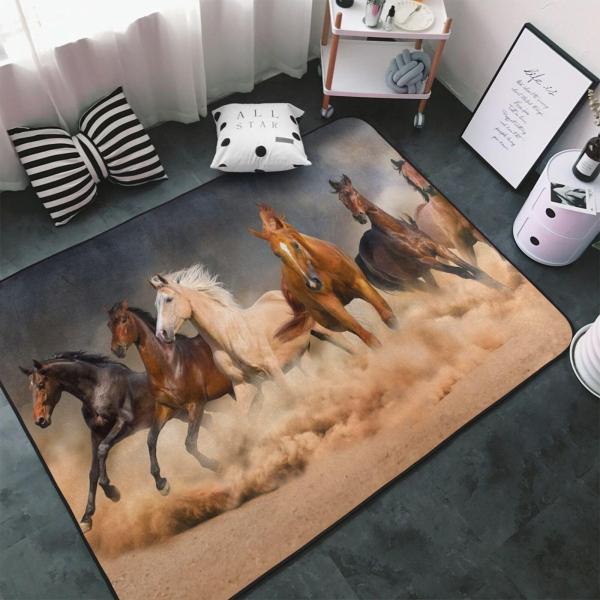 商品名:  Washable Area Rugs Cover,in The Sand Running Horses Pattern Soft Large Floor Carpets Mats Non-Skid Rug for Boys Gi...