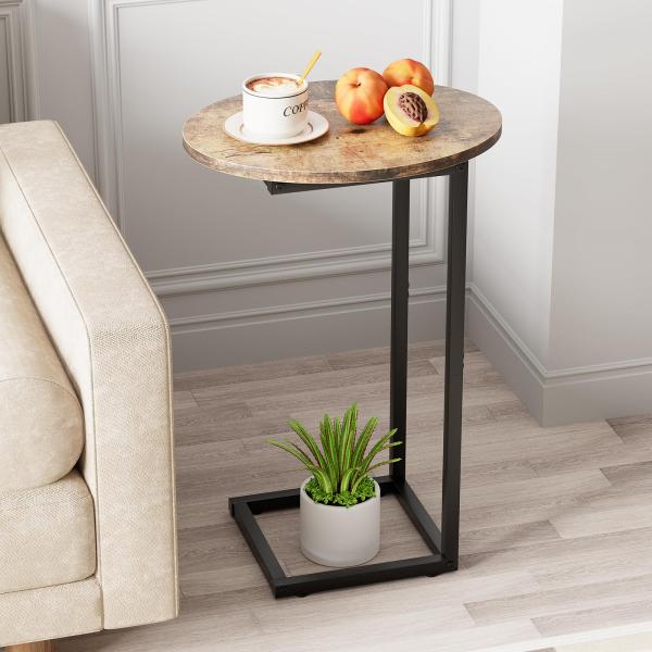 商品名: Katrawu C型エンドテーブル、オーバルカウチソファサイドテーブル、ソファの下のベッドスライド用、木製小型ラウンドスナックテーブル、金属フレーム付き、小さなスペース、リビングルーム用のテレビトレイテーブル、組み立てが簡単(ブラ...