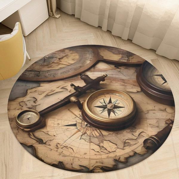 商品名:  2.5 ft Round Area Rug for Bedroom Water Absorbent Coral Velvet Low Pile Floor Carpet Boho Non-Slip Backing Compass...