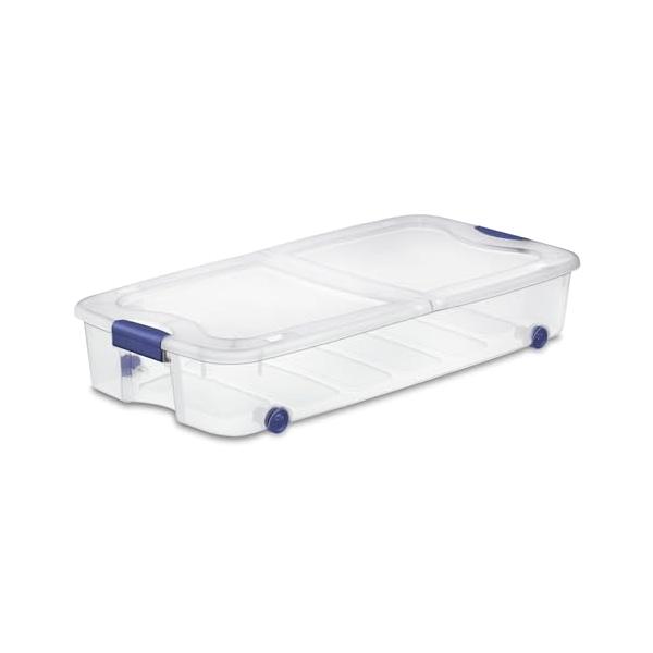 商品名:  CNEIESD 66 Quart Clear Wheeled Storage Bin with Lid, Under Bed Storage Container with Split-Lid &amp; Wheels for E...