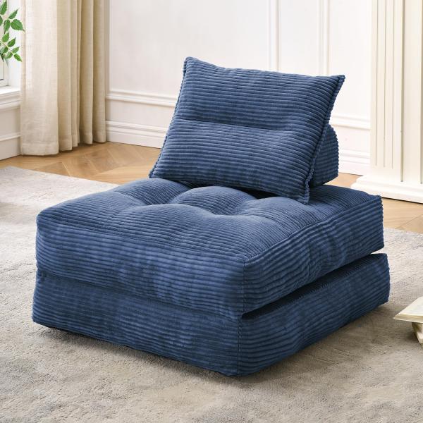 商品名: MONVANE 折りたたみソファベッド 折りたたみ椅子ベッド 枕付き コンバーチブルスリーパーチェア リビングルーム/ベッドルーム/小さなスペース用 快適なコーデュロイソファベッド ネイビーブルー MONVANE Folding ...