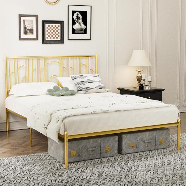 商品名:  INTERHOMART Queen Size Metal Platform Bed Frame with Classic Iron-Art Headboard, for Home Hotel School Bedroom, Ea...