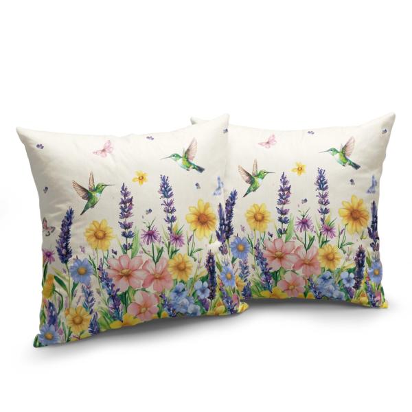 商品名: Cryfox 春ハチドリ 枕カバー 18x18インチ カラフル 花柄 サマースロー 枕 花 鳥 ホームデコレーション 枕カバー クッションカバー ベッドソファ用 Cryfox Spring Hummingbird Pillow C...