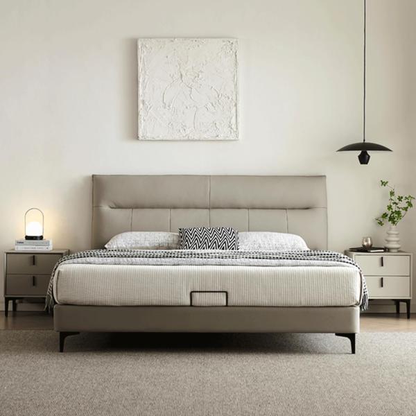 商品名:  LSIGHTUS Minimalist Queen Size Genuine Leather Wood Bed Upholstered Platform Bed Frame with Headboard and Drawers ...