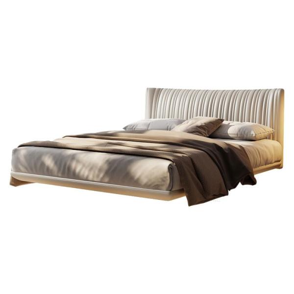 商品名:  LSIGHTUS King Size Genuine Leather Bed Upholstered Platform Bed Frame with Wingback Headboard and Drawers Wooden S...