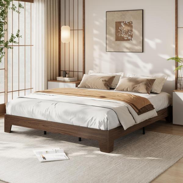 商品名:  GarveeHome King Size Platform Bed Frame, Minimalist Wood Bed Frame No Headboard Needed, Sturdy Low Profile Bed wit...
