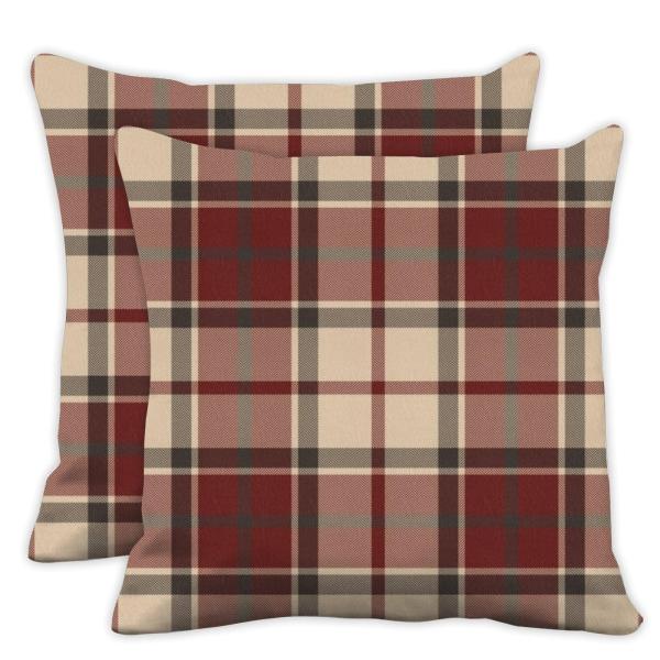 商品名:  Set of 2 Burgundy Beige Tartan Plaid Winter Throw Pillow Covers 20X20 Cute Pillow Cases Pillowcase Couch Cushions ...