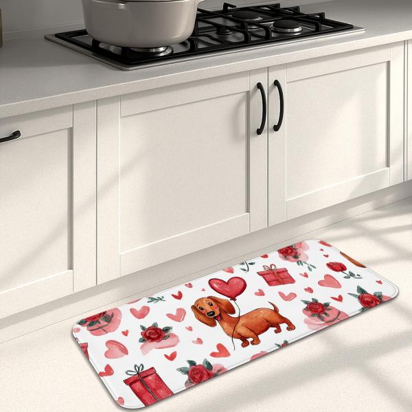 商品名:  Valentine's Day Dog Kitchen Mats for Floor, Cute Dachshund Heart Design Soft Mats, Washable Non Slip Decor Rugs fo...
