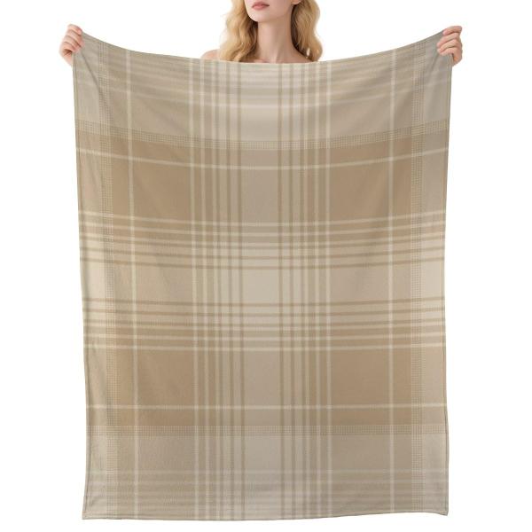 商品名:  Beige Tan Plaid Flannel Blanket, Soft Fluffy Lightweight Throw Blanket 50''× 60'', Soft and Comfortable Blankets D...