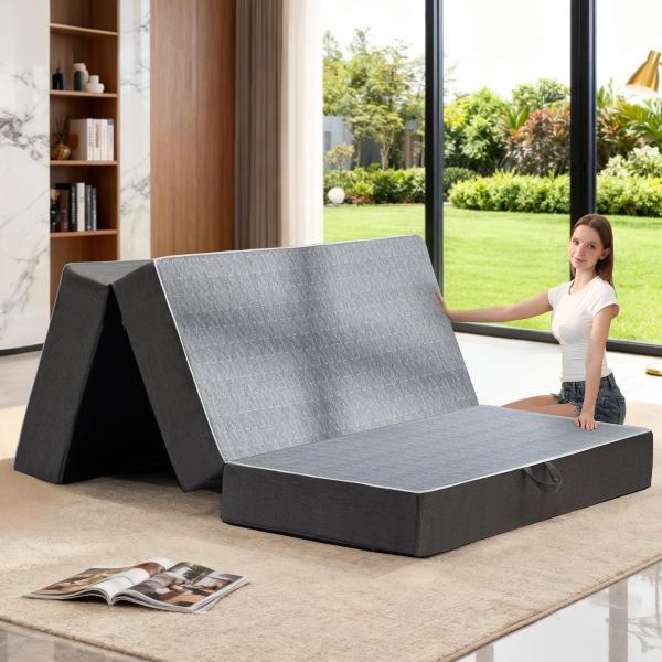 商品名:  Tri Folding Mattress Queen Size - 6 Inch Dual-Layer Memory Foam Foldable Mattress Portable Floor Bed Sofa with Rem...