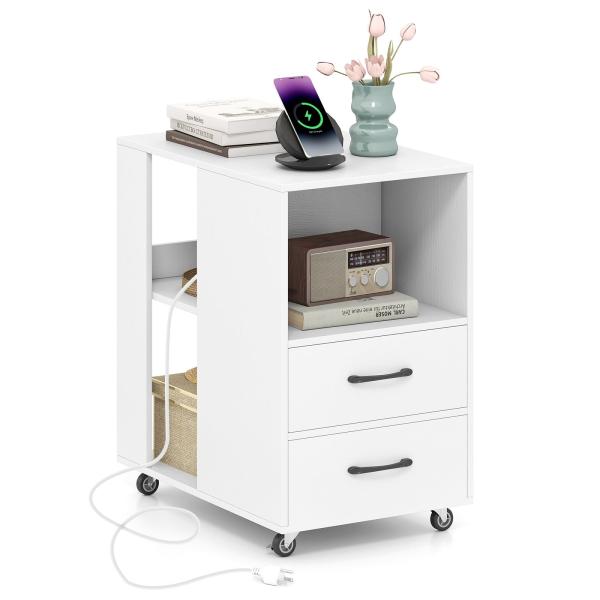 商品名:  Giantex End Table with Charging Station - Night Stand on Wheels, Sofa Side Bedside Table w/USB &amp; Type-C Port, ...