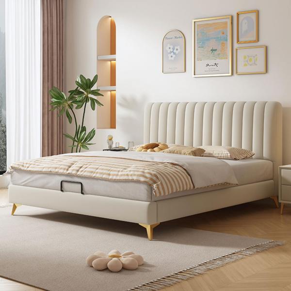 商品名:  LSIGHTUS White Mid-Century Upholstered Platform Bed Frame with Headboard and Drawers Wooden Slats Support No Box S...