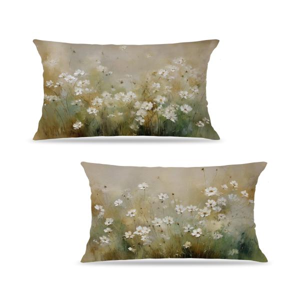 商品名: Nipil ヴィンテージ 春 野花 花柄 枕カバー 20x12 2枚セット 素朴なコテージコア装飾、カントリーボタニカル野生の花 装飾 スローピローカバー ソファ ベッド ベッドルーム リビングルーム Nipil Vintage ...