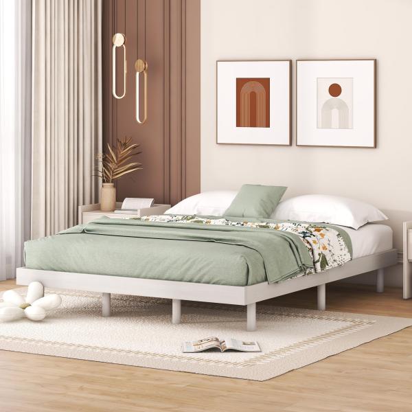 商品名:  Modern Queen Size Floating Bed Frame with Round Legs, Low Profile Platform Floating Bed Frame with Slats Support, ...