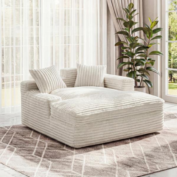 商品名:  60" Oversized Chaise Lounge Chair Indoor, Oversized Comfy Chaise Lounge Sofa, Upholstered Sofa Bed with Throw Pill...