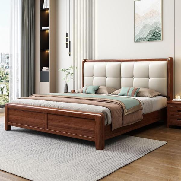 商品名:  LSIGHTUS Brown Queen Size Genuine Leather Wood Bed Upholstered Platform Bed Frame with Wingback Headboard Wooden S...