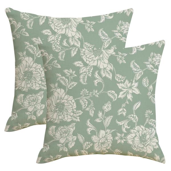 商品名: AWJTNCQ スプリングセージグリーン フローラル スローピローカバー 18x18インチ 2枚セット 夏の野生の花と葉 枕カバー 農家 屋外 リネン 装飾 正方形 枕カバー カウチ ベッド ソファ 装飾 AWJTNCQ Spri...