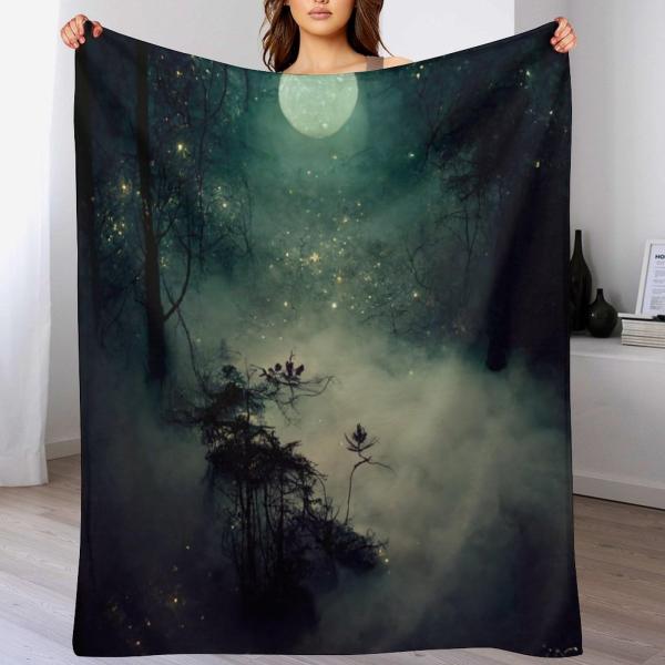 商品名:  Magical Forest Throw Blanket,Gothic Forest Night Moonlight Starry Sky Pattern Soft Cozy Warm Flannel Blankets for ...