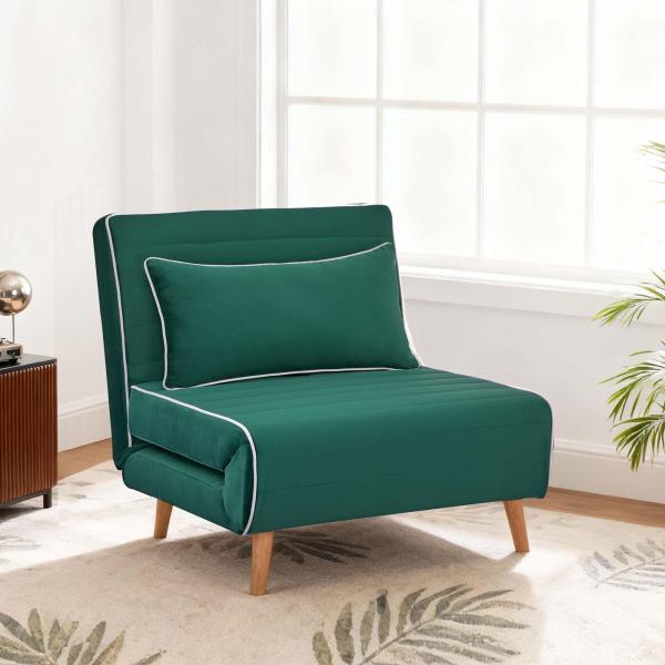 商品名: VIREOHUB 3-in-1 コンバーチブルスリーパーチェア 布団ソファベッド 枕&amp;調節可能な背もたれ付き リクライニングスリーパーソファ 小さなスペースに リビングルーム 寝室 オフィス用 グリーン VIREOHUB ...