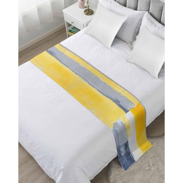 商品名:  Yellow Blue Grey Bed Runner for King Size, Farmhouse Hotel Bed Scarf, Abstract Modern Art Color Block Decorative B...