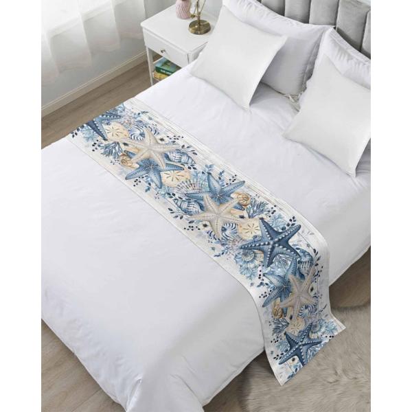 商品名:  DecorLovee Blue Coastal Starfish Bed Runners for Cal King Size Bed, Beach Nautical Shell Decorative Bed Throws for...