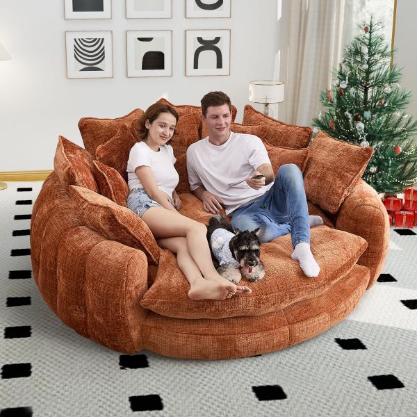 商品名:  Oversized Round Chaise Lounge Chair Indoor, 81.1” Modern Upholstered Chenille Boneless Couch with 14 Throw Pillows...