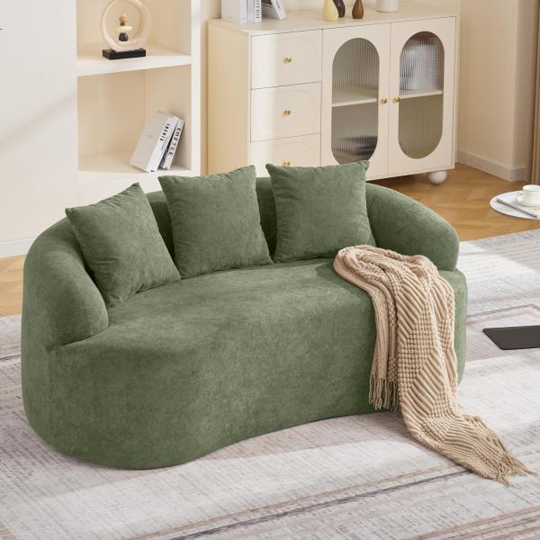 商品名: Abbrevi 65インチ カーブラブシートソファ ディープシート ラブシートソファ スローピロー3枚付き モダン 2人掛け 骨なしカーブソファ リビングルームの小さなスペースに 組み立て不要 グリーン Abbrevi 65" C...