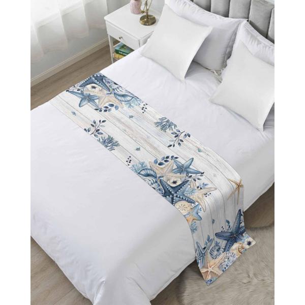 商品名:  DecorLovee Blue Starfish Coastal Bed Runners for Queen Size Bed, Eucalyptus Leaves Decorative Bed Throws for Foot ...