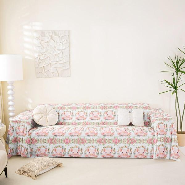 商品名:  jejeloiu Cute Pig Pet Friendly Sofa Cover Cartoon Farm Pig Pattern Couch Covers Botanical Floral Flowers Sectional...
